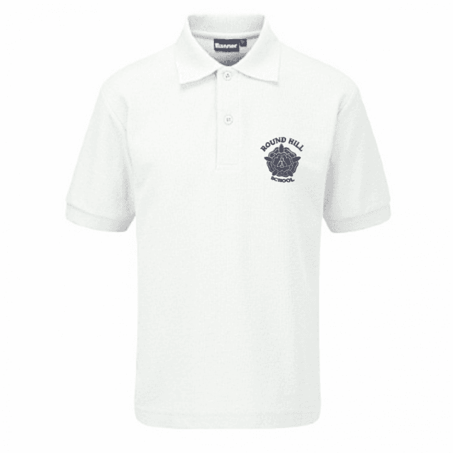 Round Hill Primary School White Polo Shirt w/Navy Logo - Schoolwear ...